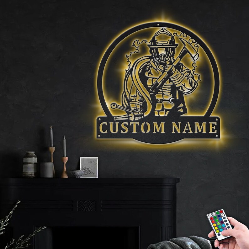 Custom Fireman Monogram Metal Wall Art With LED - Etsy