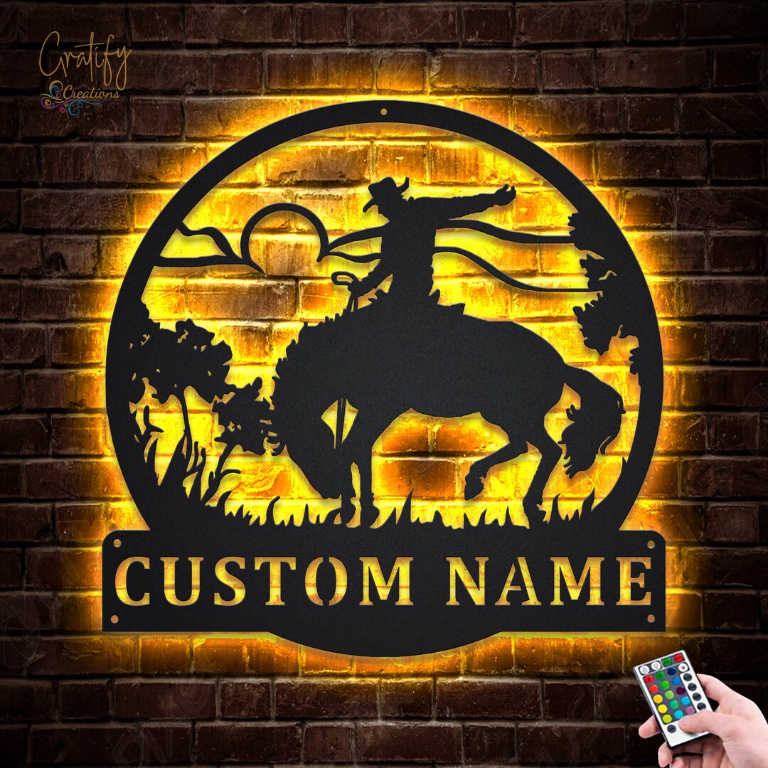 Rodeo Sport Metal Sign LED Lights V2, Custom Rodeo Sport Metal Sign ...
