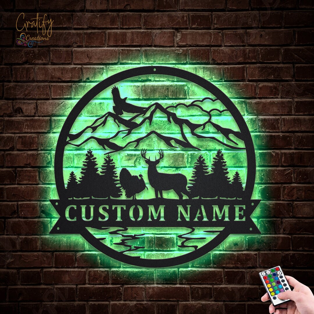 Deer and Turkey Outdoor Hunting Monogram Metal Sign LED Lights,deer ...