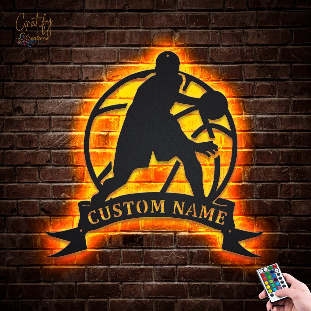 Basketball Player Monogram Metal Wall Art With LED Lights ...