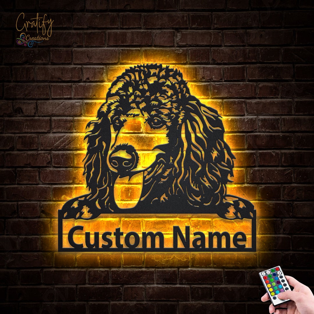 Poodle Dog Metal Sign LED Lights, Custom Poodle Dog Sign, Dog Name Sign ...