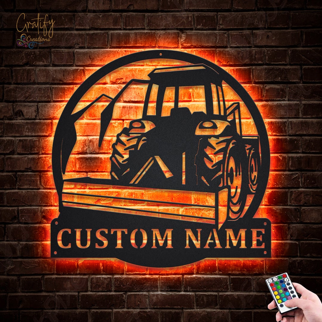 Tractor Box Blade Metal Sign LED Lights, Custom Farmer Metal Wall Art ...