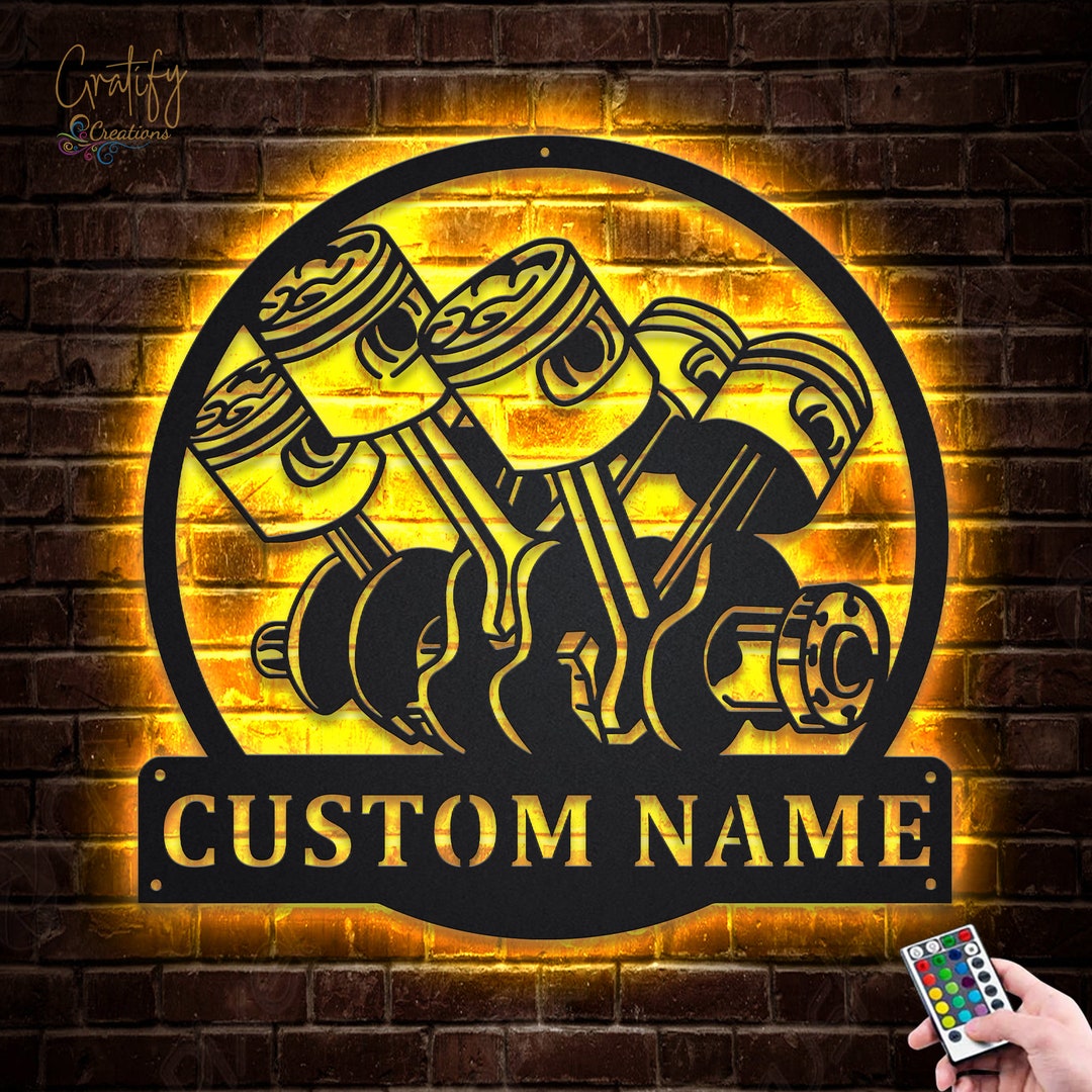 Engine Machine Metal Sign LED Lights V4, Custom Engine Machine Metal ...