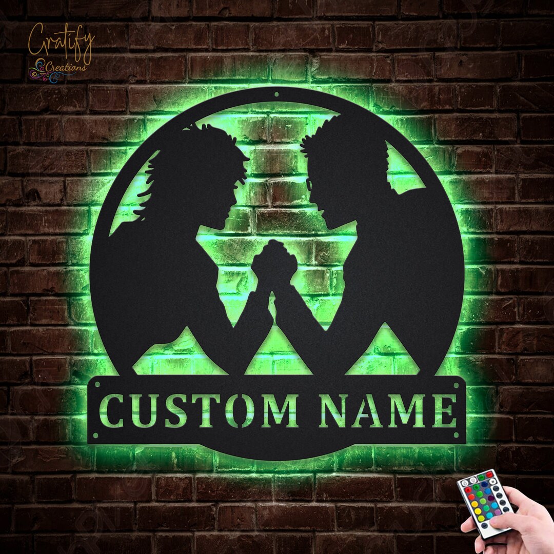 Arm Wrestling Metal Wall Art LED Lights V2, Custom Arm Wrestling Metal ...
