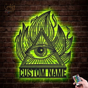 Masonic Freemason Metal Wall Art LED Lights V12, Custom Masonic Metal ...