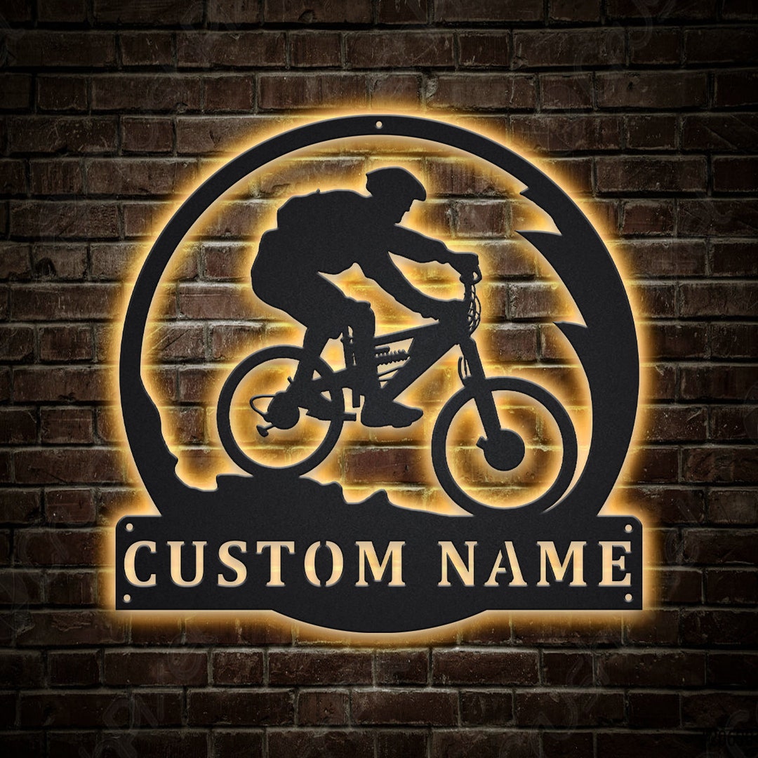 BMX Biker Monogram Metal Wall Art LED Lights, Custom BMX Cycle Sport ...