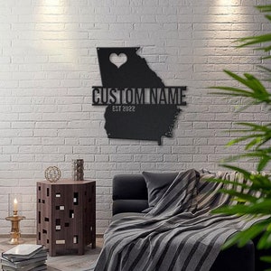 Georgia State Map Metal Sign LED Lights, Custom Georgia State Map Metal ...