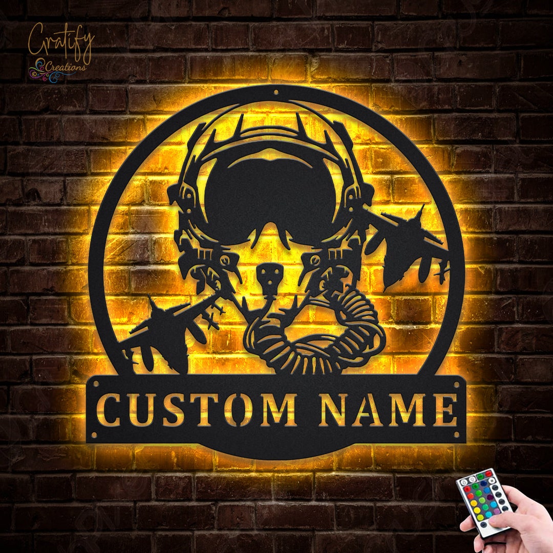 Custom Fighter Pilot Metal Sign With LED Lights, Personalized Air Force ...