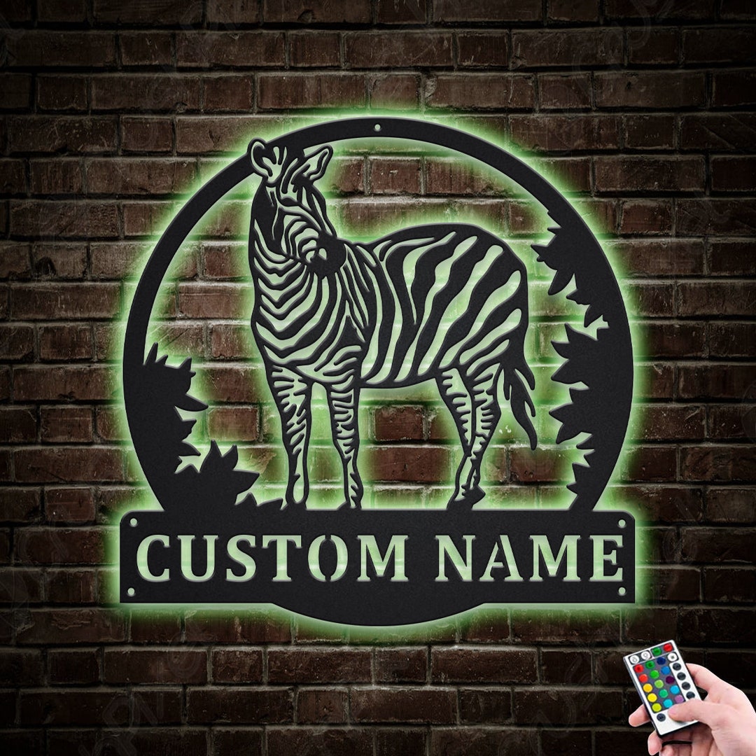 Zebra Animal Metal Sign LED Lights V4, Custom Zebra Animal Metal Sign ...