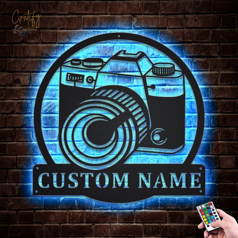 Camera Photography LED Metal Sign, Custom Neon Decor for Photographers ...