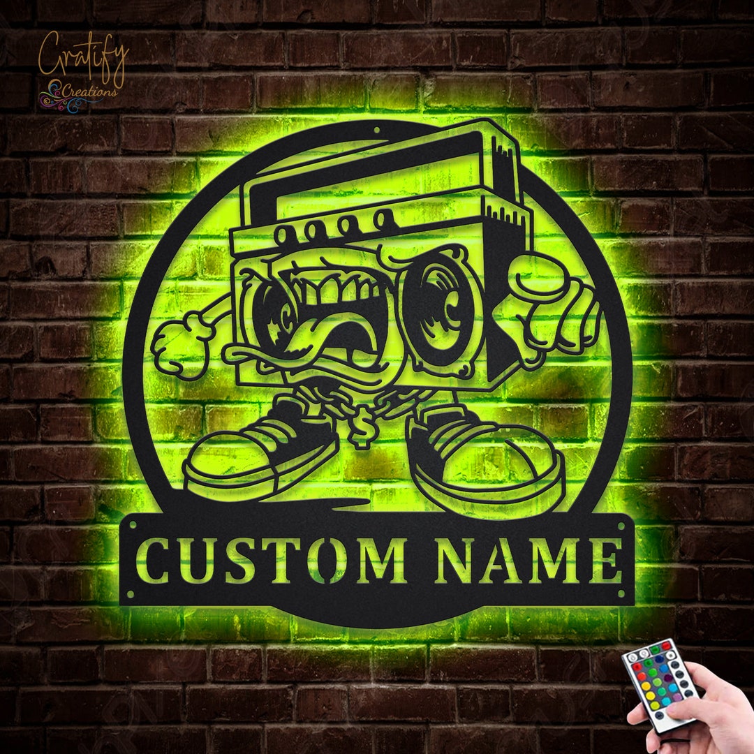 Boombox Music Metal Sign LED Lights V2, Custom Boombox Metal Signs ...