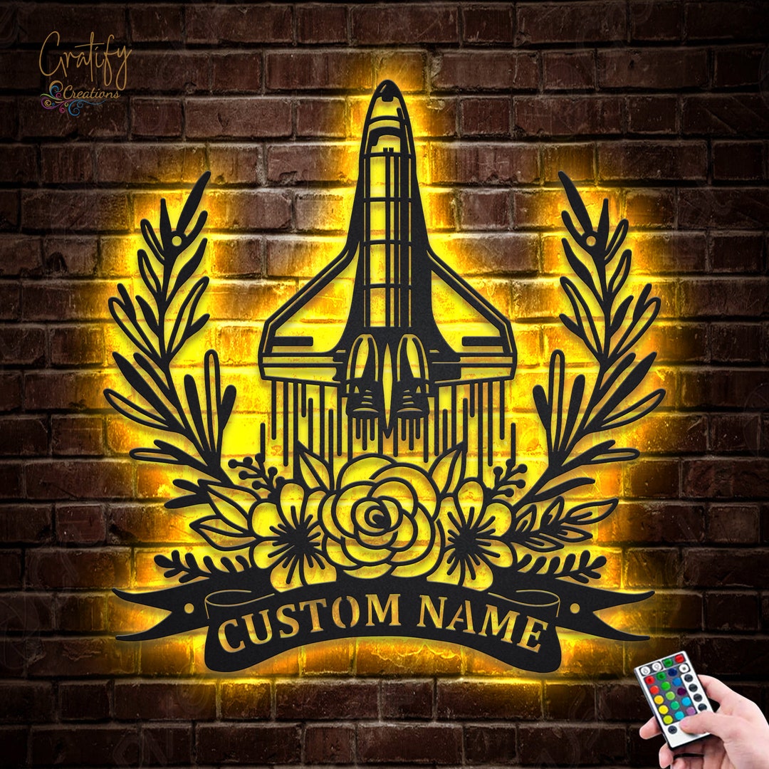 Space Ship Rocket Launch Metal Sign LED Lights V6, Custom Space Ship ...