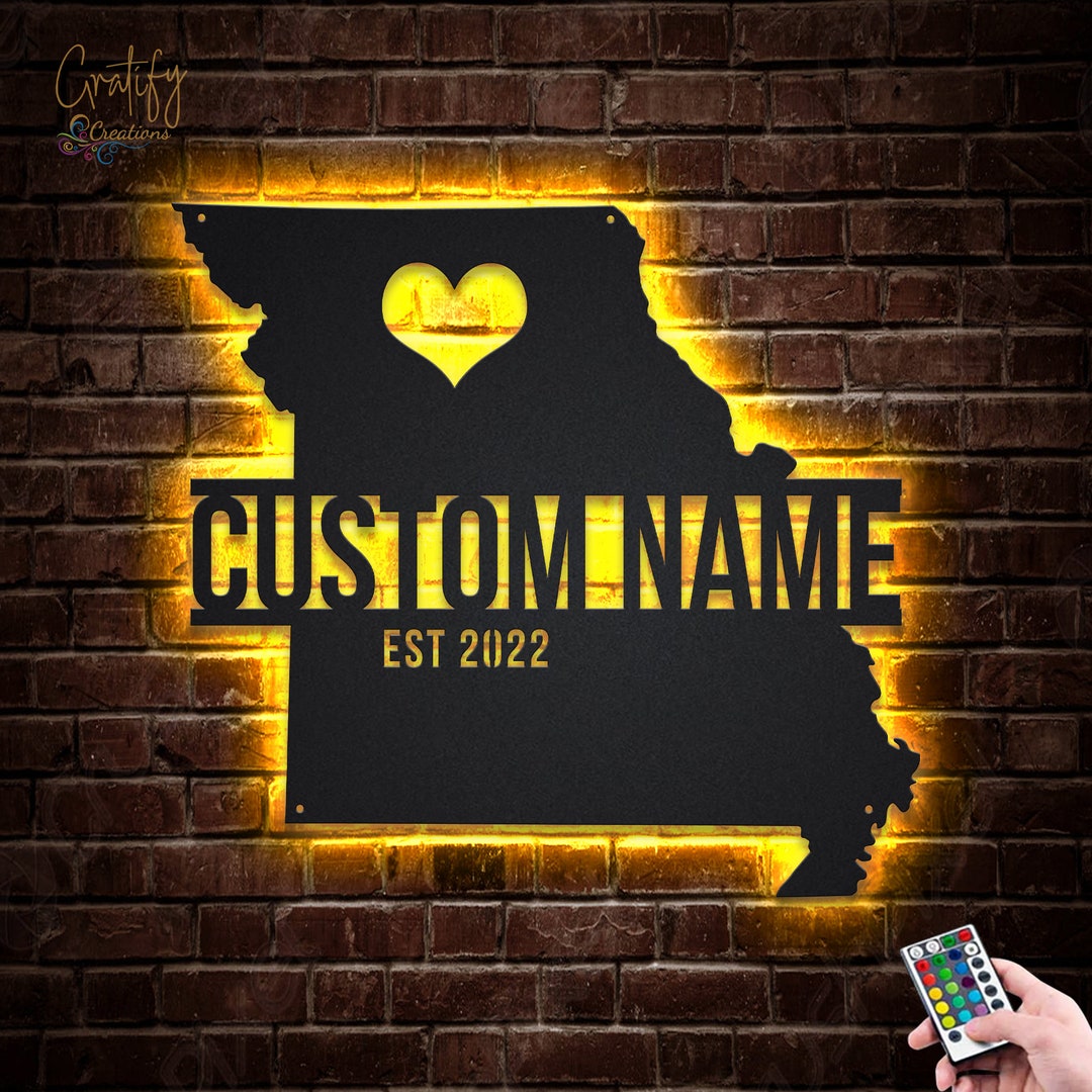 Missouri State Map Metal LED Lights, Custom Missouri Metal Wall Art ...