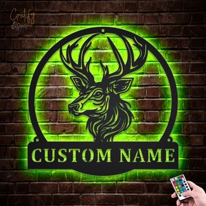 Custom Deer Hunting Monogram Metal Sign LED Lights,personalized Deer ...