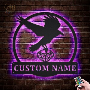 Rook Crow Bird Metal Sign LED Lights V2, Custom Rook Crow Bird Metal ...