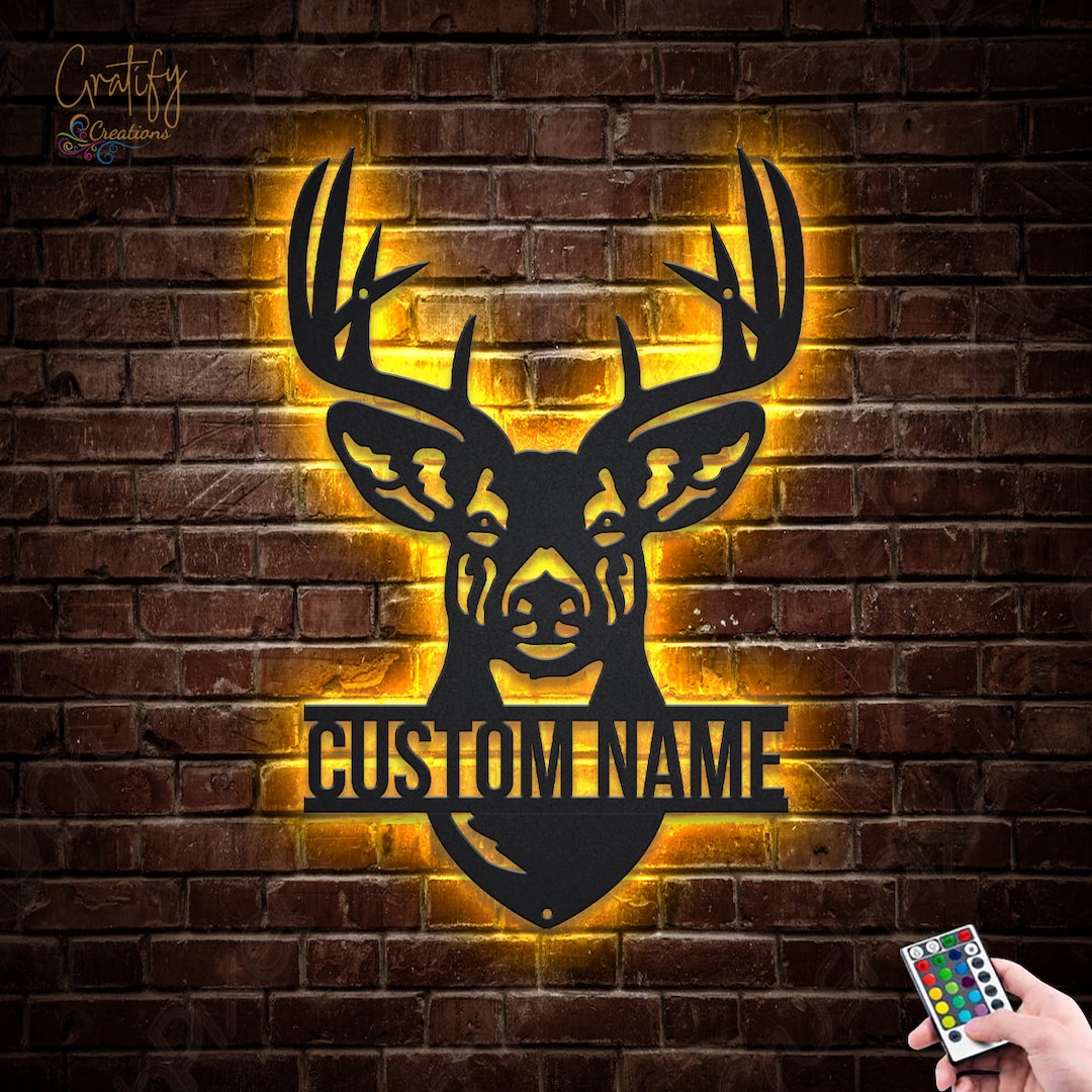 Custom Deer Hunting Monogram Metal Sign LED Lights,personalized Deer ...