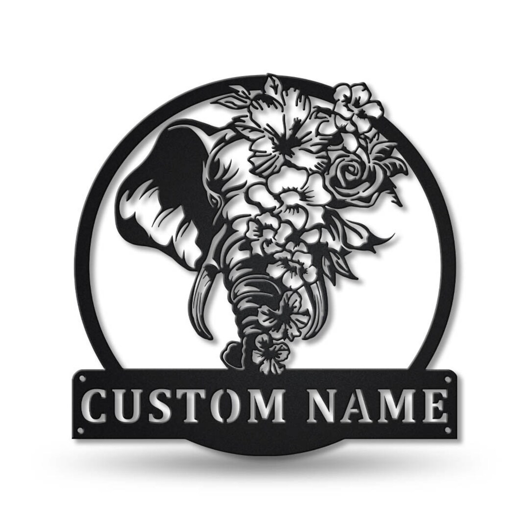 Elephant Floral Monogram Metal Sign Art ,custom Elephant Floral Metal ...
