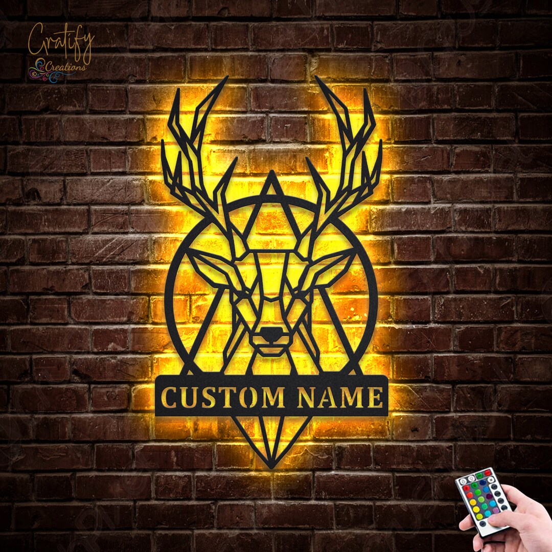 Custom Deer Hunting Geometric Metal Sign LED Lights,deer Hunting Neon ...
