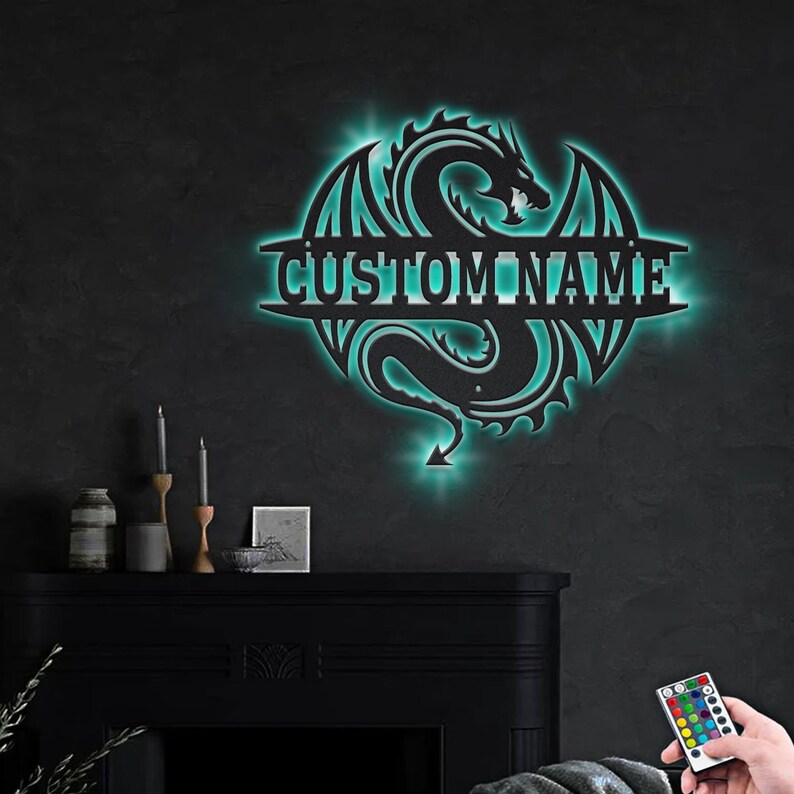Custom Dragon Metal Sign With LED Lights Personalized Dragon - Etsy