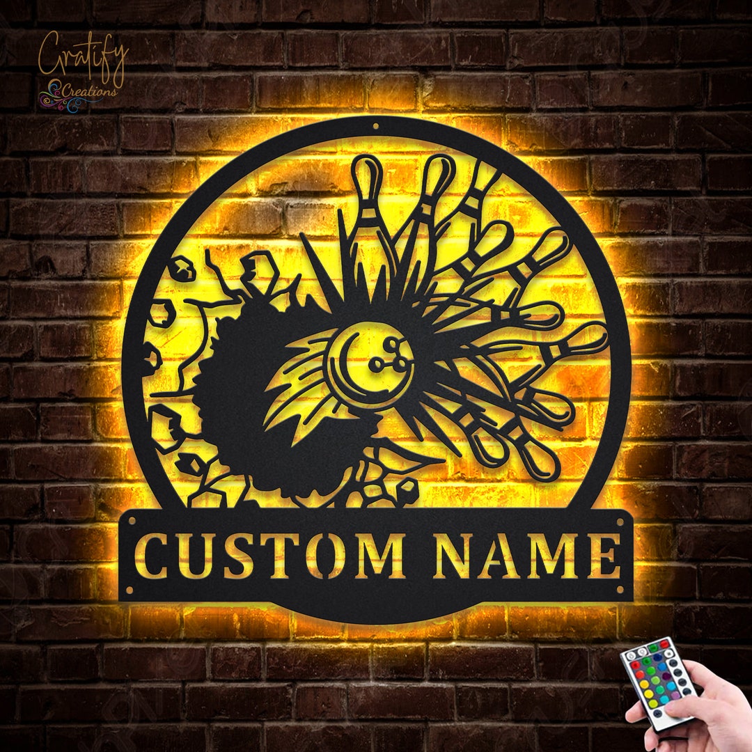 Bowling Metal Sign LED Lights V3, Custom Bowling Metal Wall Art ...