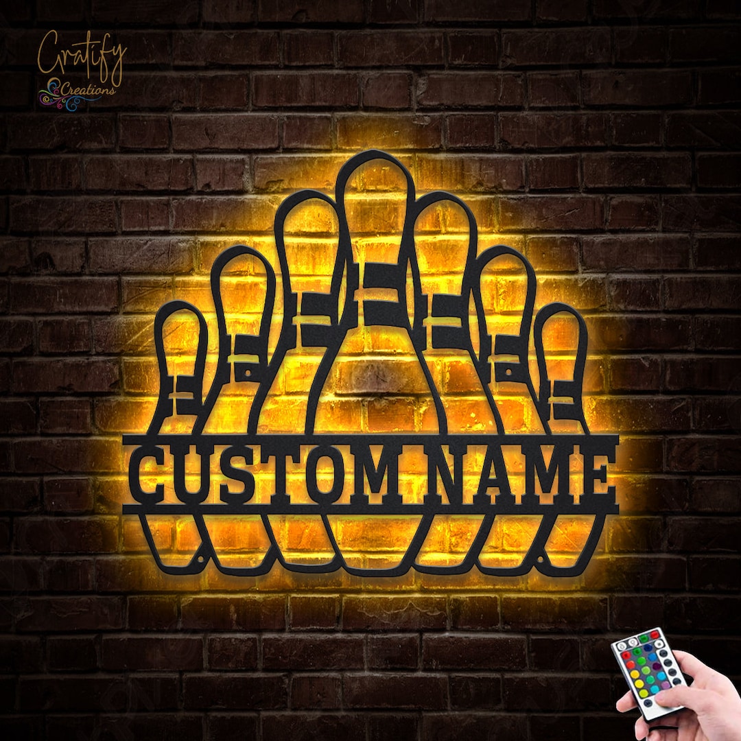 Bowling Pin Metal Sign With LED Lights, Custom Bowling Metal Wall Art ...