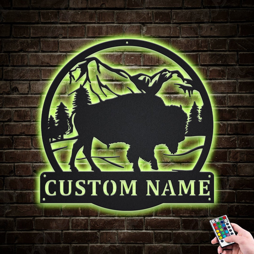 US Buffalo Metal Sign LED Lights V2, Custom Buffalo Animal Metal Sign ...