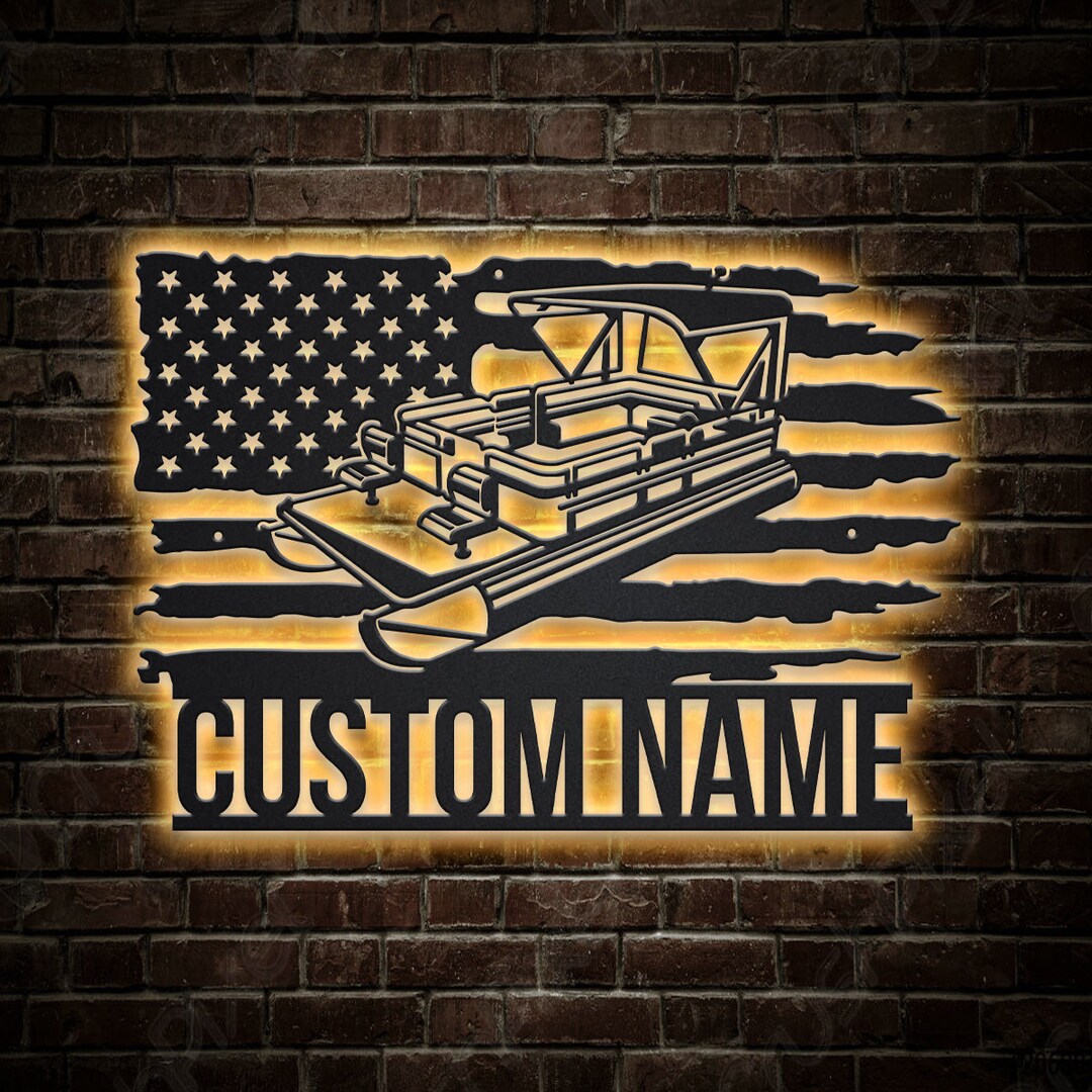 Custom US Pontoon Boat Monogram Metal Sign With LED Lights V8 ...