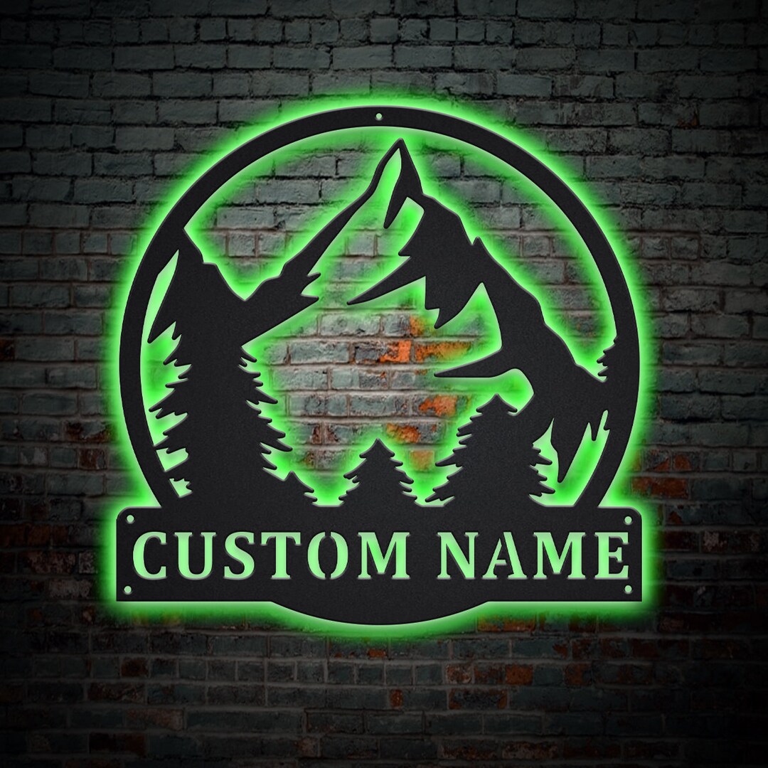 Mountains Metal Sign LED Lights V5, Custom Mountains Metal Signs ...