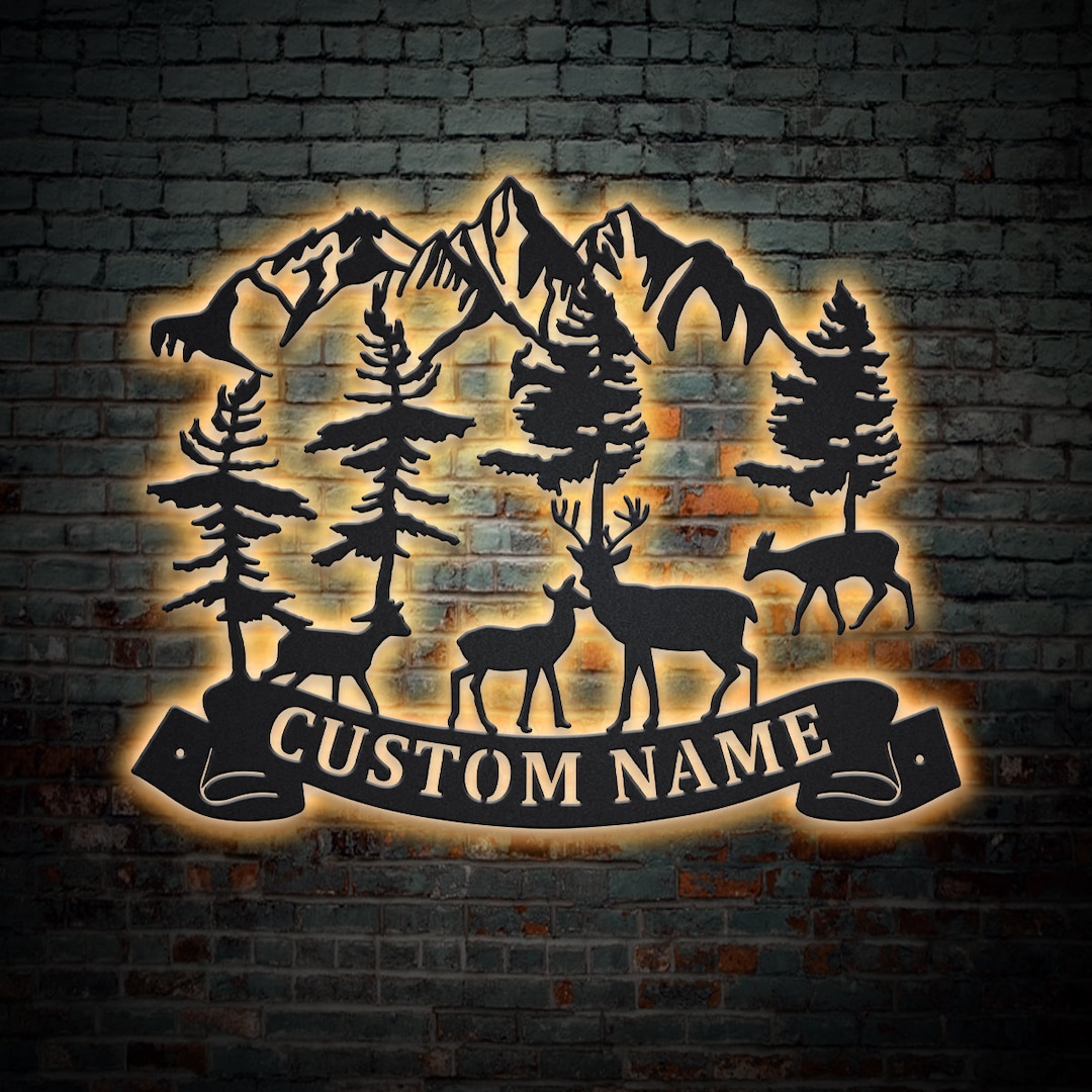 Deer Mountain Metal Sign LED Lights V6, Custom Deer Hunting Metal Signs ...