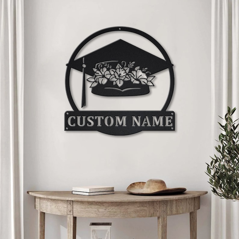 Flower Graduation Hat Metal Wall Art LED Lights V1, Custom Graduation ...