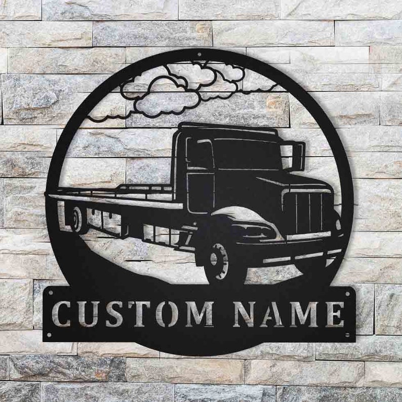 Flat Bed Tow Truck Metal Wall Art LED Lights, Custom Truck Metal Sign ...