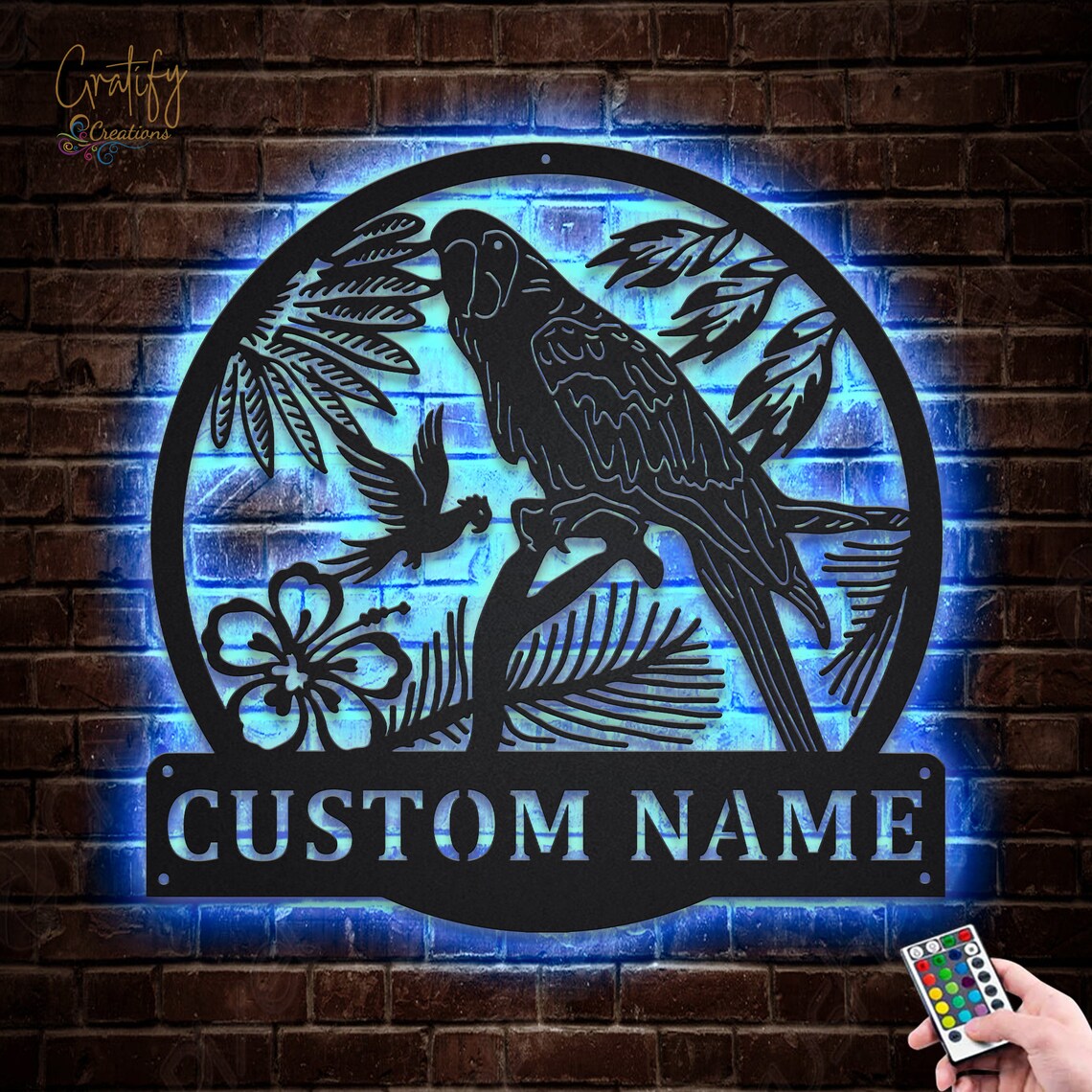 Macaw Bird Metal Sign LED Lights, Custom Macaw Bird Metal Sign, Macaw ...