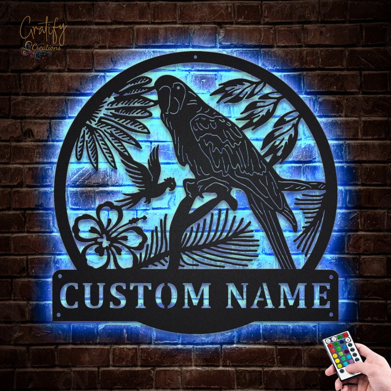 Macaw Bird Metal Sign LED Lights, Custom Macaw Bird Metal Sign, Macaw ...