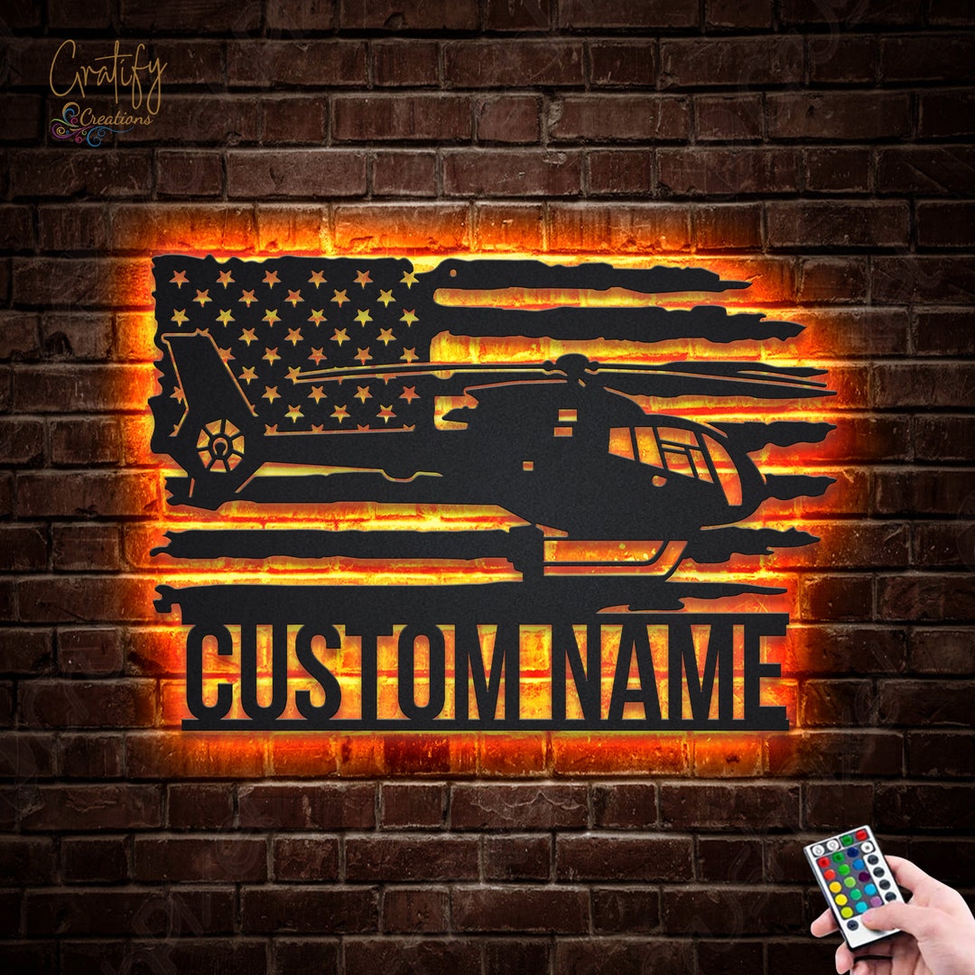 US Army Helicopter Metal Sign LED Lights V3, Custom Helicopter Neon ...