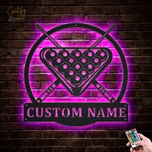 Custom Billiards Metal Sign LED Lights V2, Personalized Billiards Neon ...