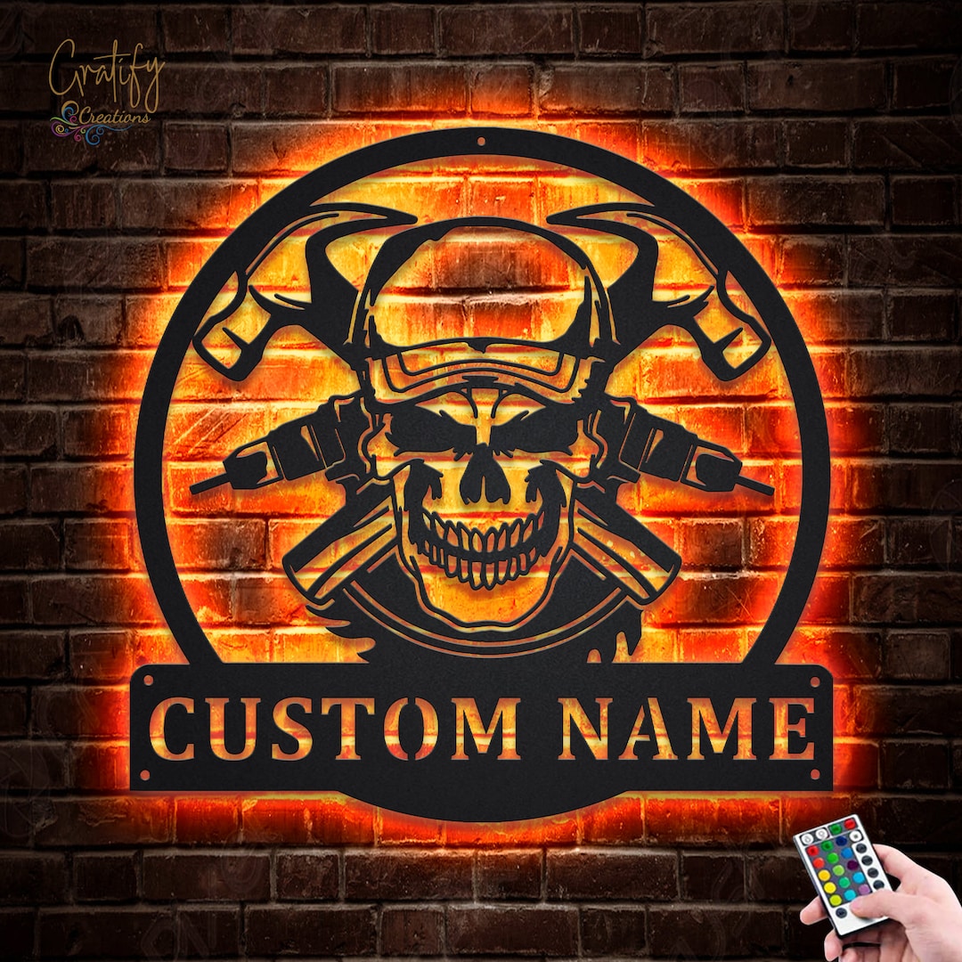 Carpenter Skull Metal Sign LED Lights, Custom Carpenter Metal Sign ...