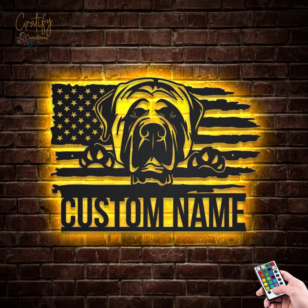 US English Mastiff Dog Metal Sign LED Lights, Custom Mastiff Dog Sign ...
