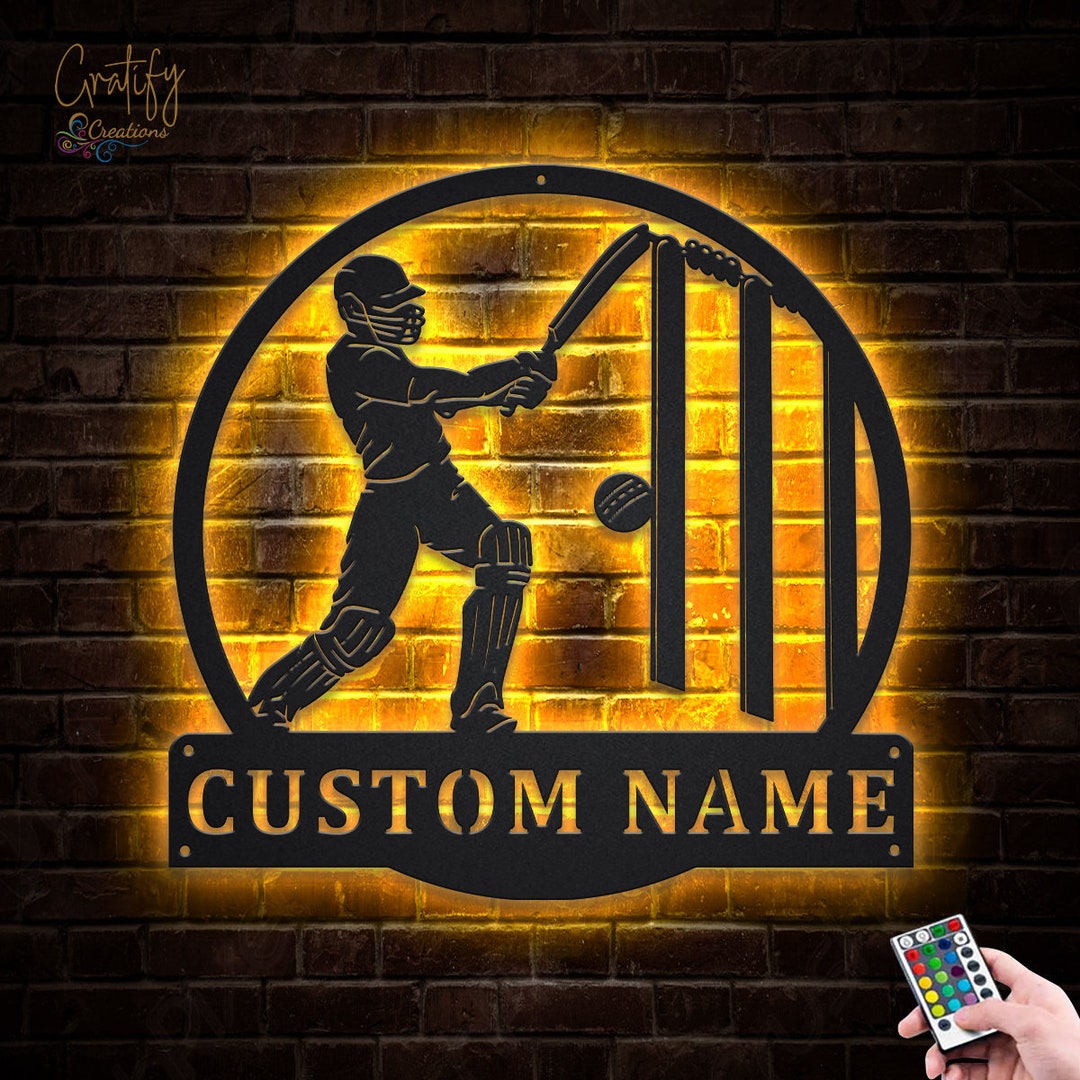 Cricket Sport Metal Wall Art With LED Lights, Custom Cricket Sport ...