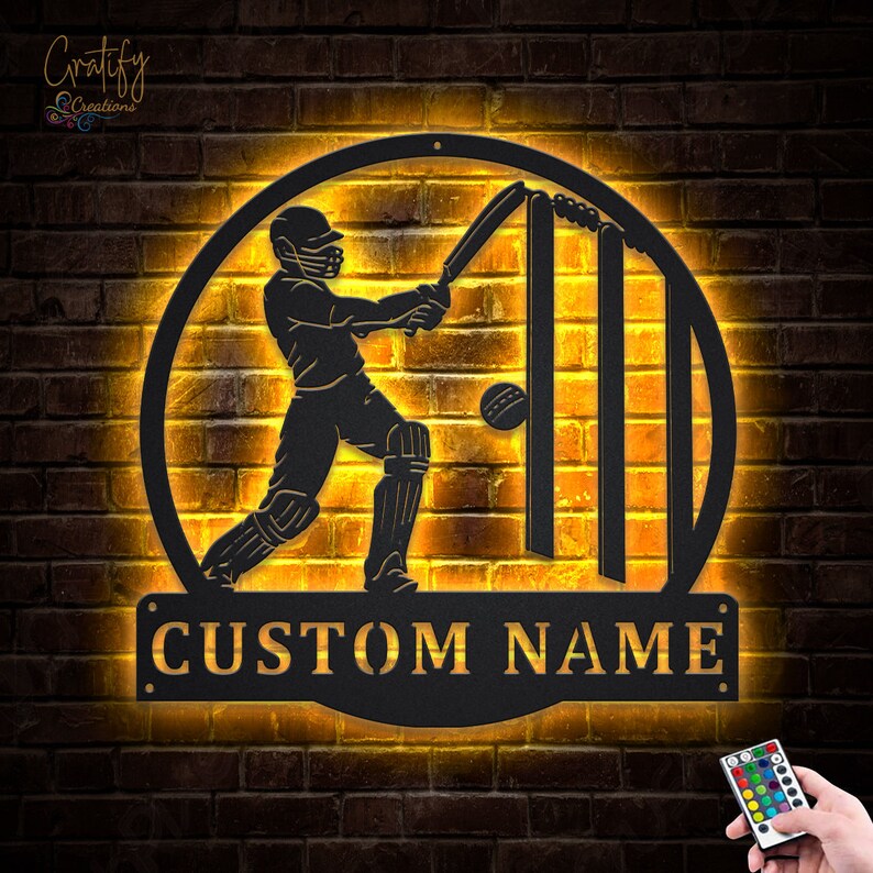 Cricket Sport Metal Wall Art With LED Lights, Custom Cricket Sport ...