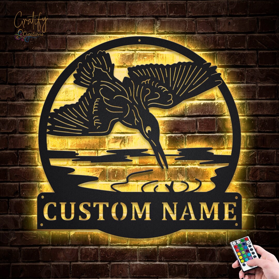 Kingfisher Bird Metal Sign LED Lights V5, Custom Kingfisher Bird Metal ...