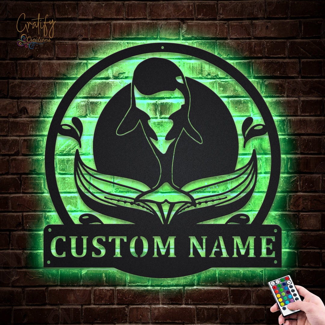 Orca Whale Metal Sign LED Lights V9, Custom Orca Whale Metal Sign, Orca ...