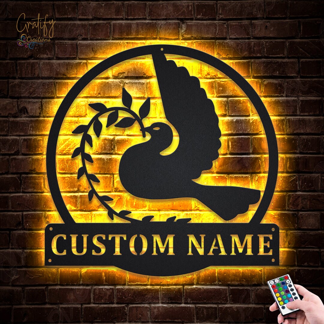 Dove Bird Metal Sign LED Lights V4, Custom Dove Bird Metal Sign, Dove ...