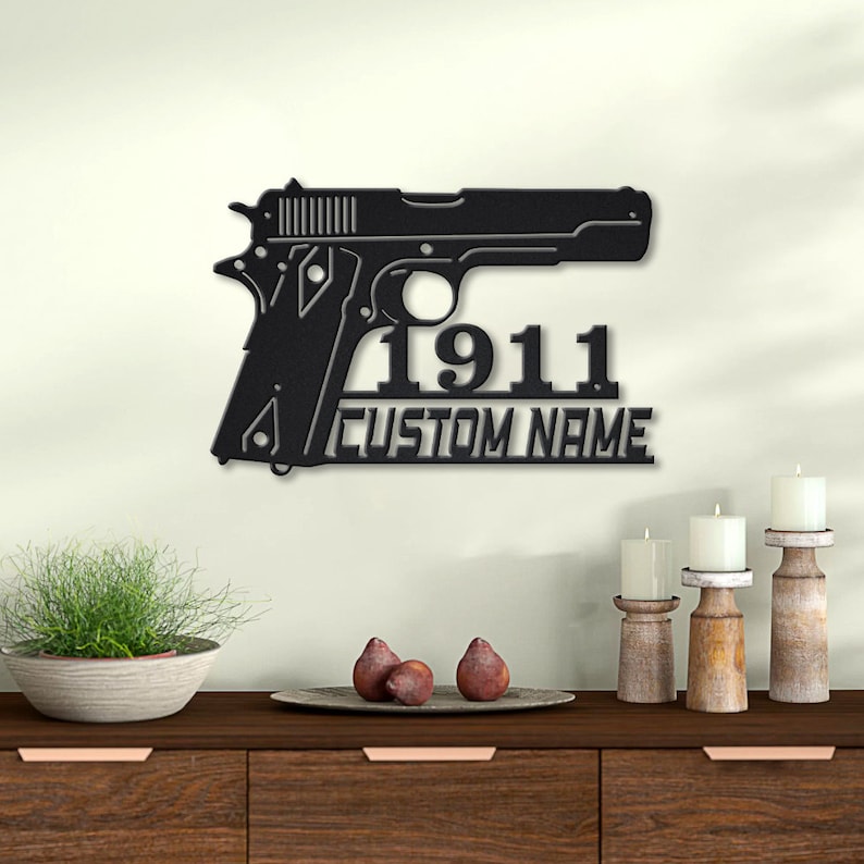 Personalized M1911 Pistol Metal Wall Art Gun Owner Gift - Armory Decor ...