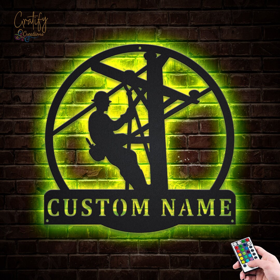 Lineman Monogram Metal Sign LED Lights, Custom Lineman Metal Sign ...