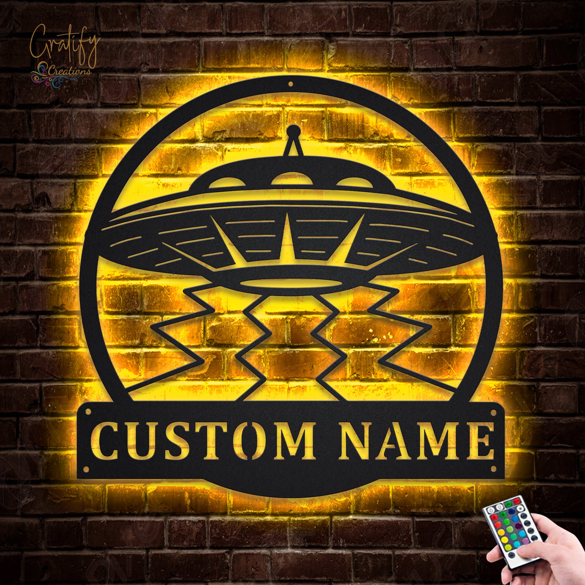 Ufos Alien Metal Wall Art LED Lights V2, Custom UFO Metal Sign ...