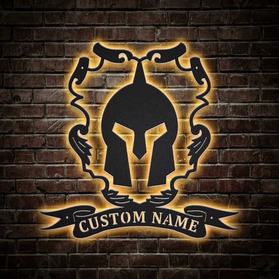 Knight Helmet Metal Wall Art LED Lights V6, Custom Spartan Warrior ...
