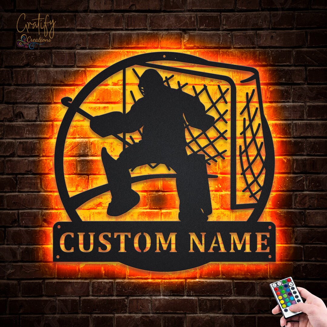 Hockey Goalie Metal Wall Art With LED Lights , Custom Air Hockey Metal ...