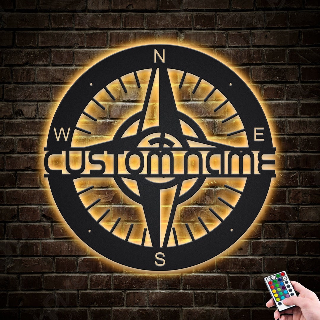 Compass Adventure Metal Sign LED Lights V1, Custom Compass Compass ...