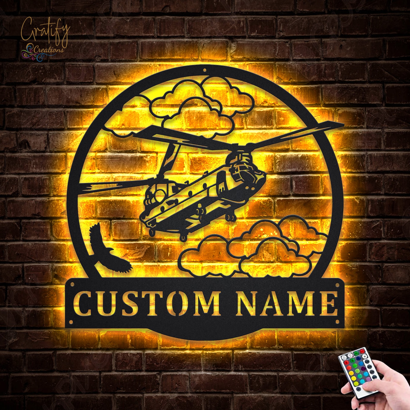 Helicopter Metal Sign LED Lights V4, Custom Helicopter Metal Wall Art ...