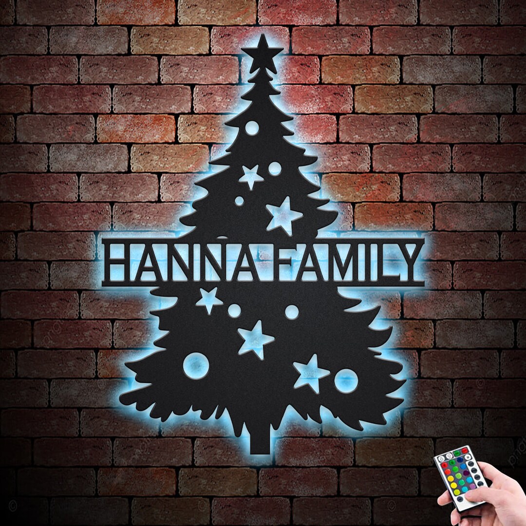 Merry Christmas Tree Metal Sign With LED Lights, Custom Christmas Tree ...
